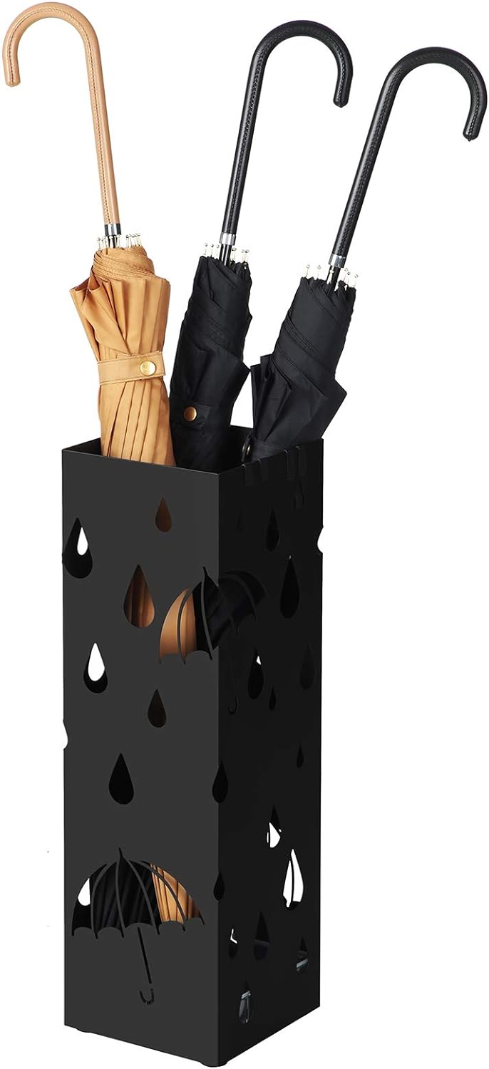 Paraplystativ Firkantet metall Sort med kroker 15,5 x 15,5 x 49 cm ...